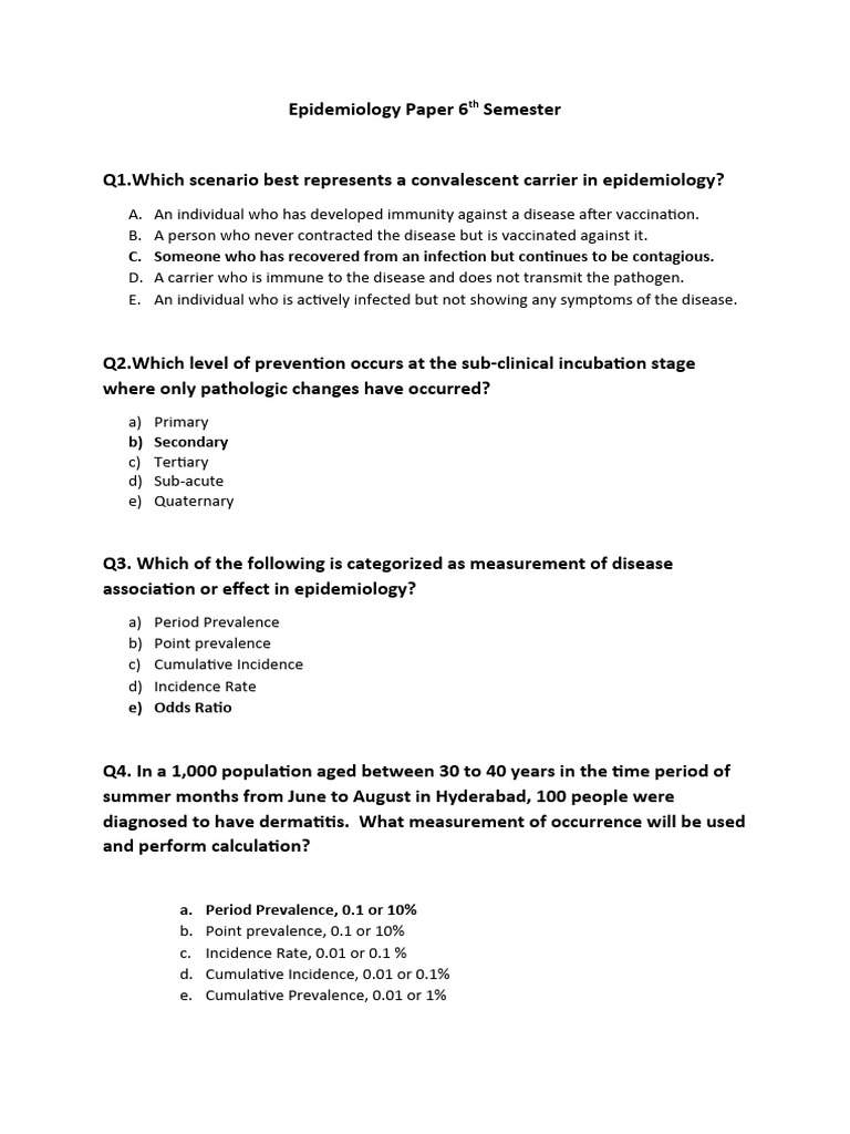 Epidemiology Paper 6th Semester | PDF | Infection | Epidemiology