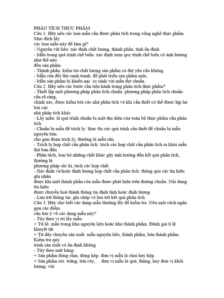 PHÂN TÍCH THỰC PHẨM | PDF