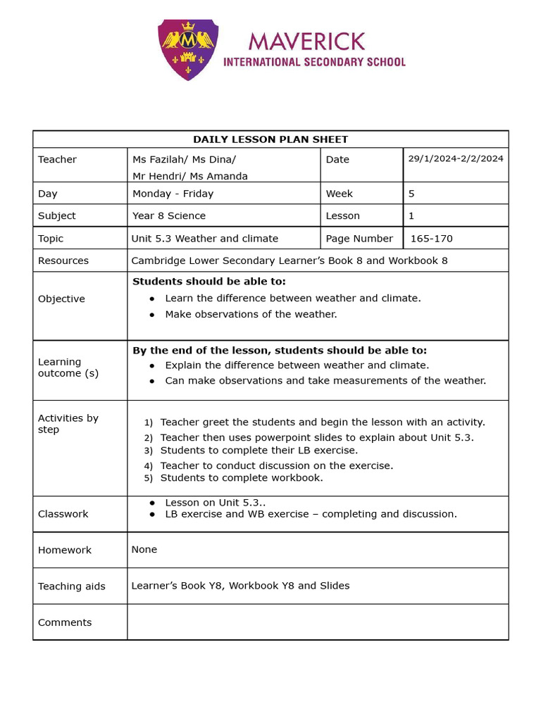 Year 8 Science Lesson Plans | PDF | Ice Age | Lesson Plan