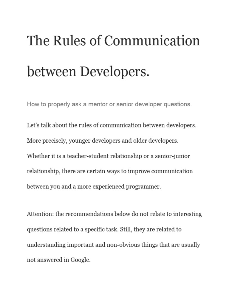The Rules of Communication Between Developers | PDF | Mentorship | Communication