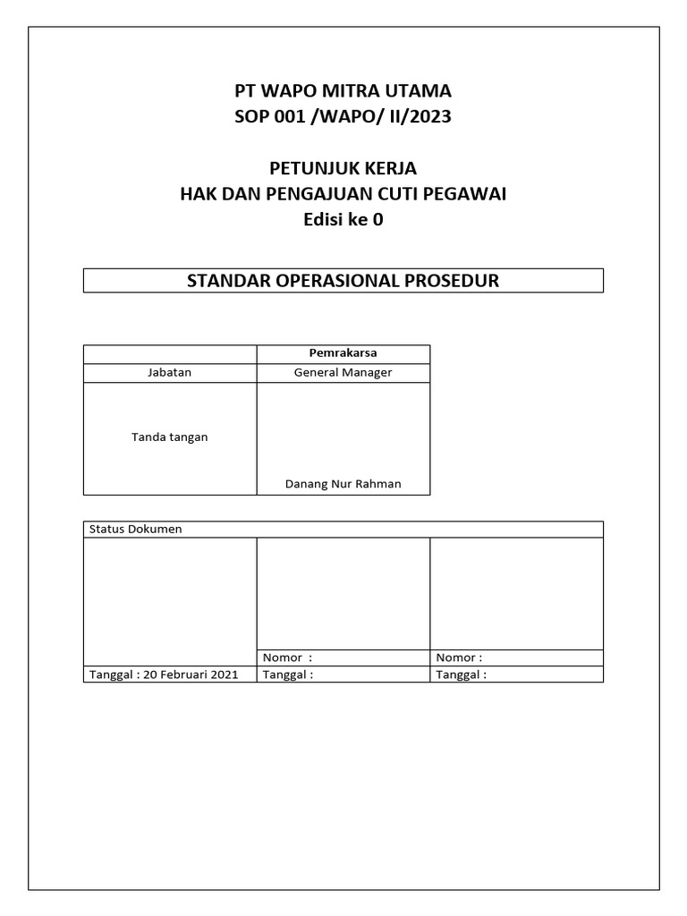 Sop Izin Dan Cuti Pegawai | PDF