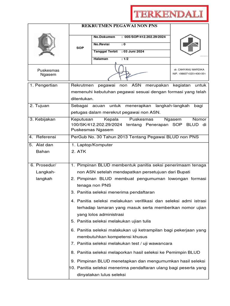 SOP Rekrutmen Pegawai Non PNS | PDF | Teknologi & Rekayasa