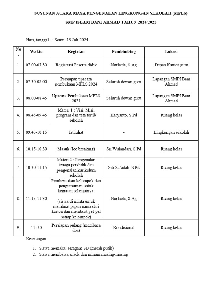 Susunan Acara MPLS | PDF