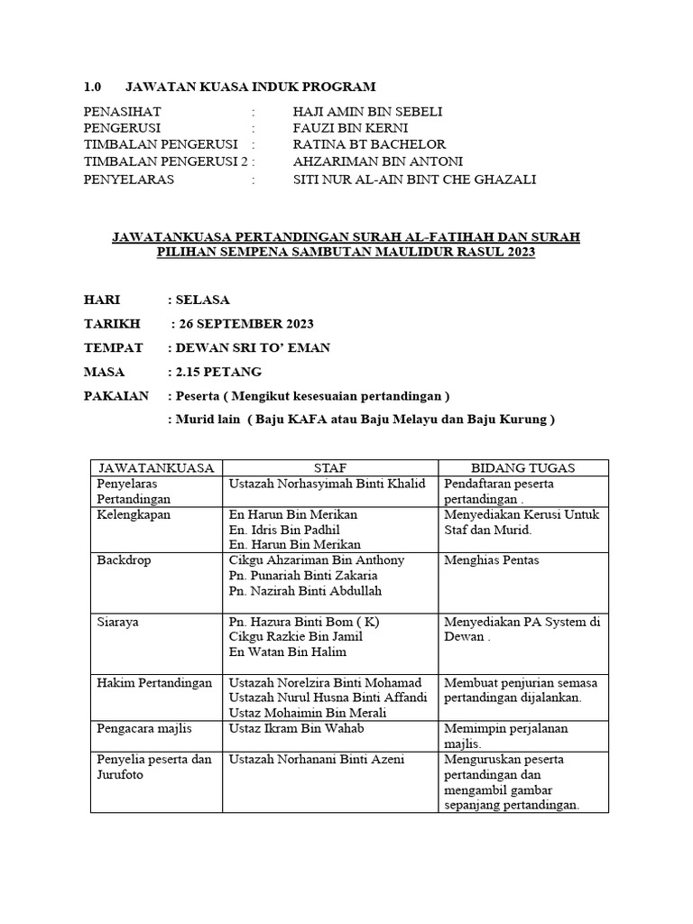 Jawatan Kuasa Induk Program | PDF