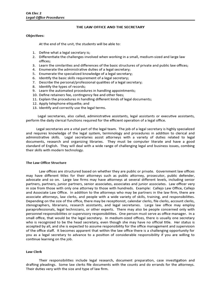 Legal Secretary Roles in Law Offices | PDF | Lawyer | Spreadsheet