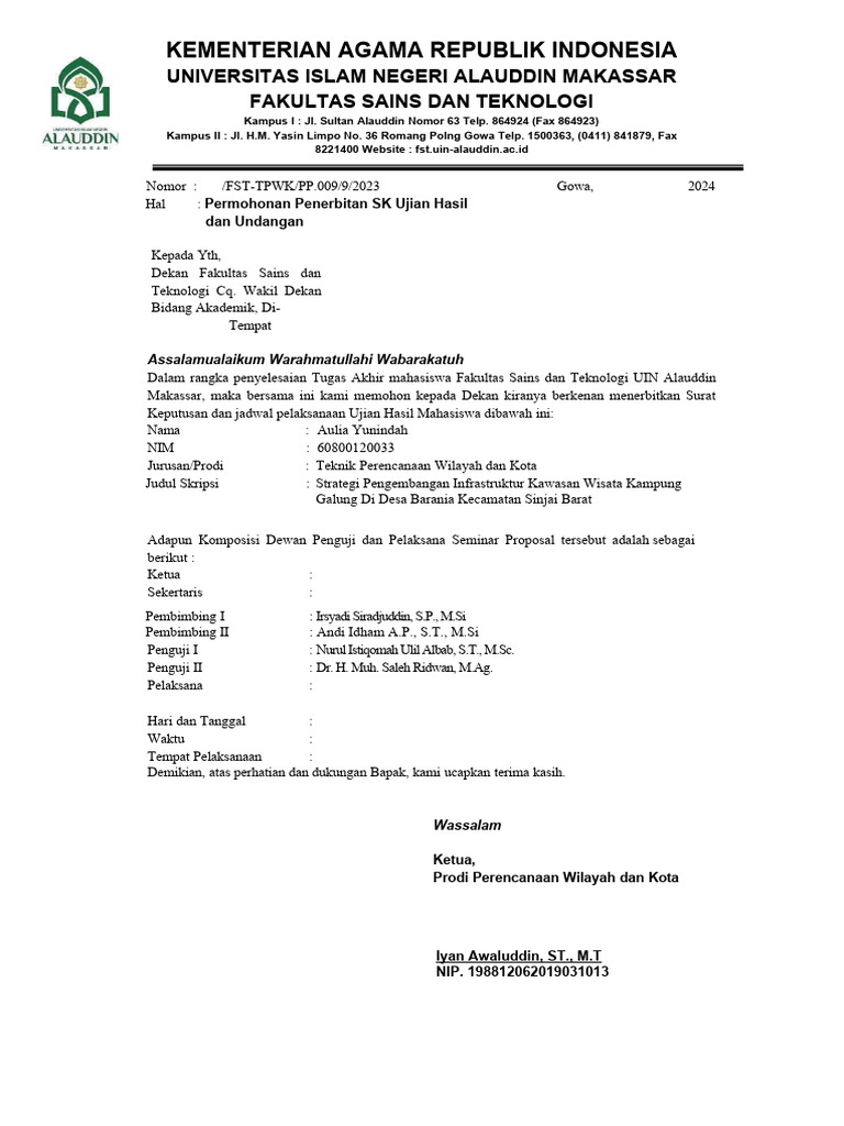 Permohonan SK Seminar Hasil Yuni | PDF