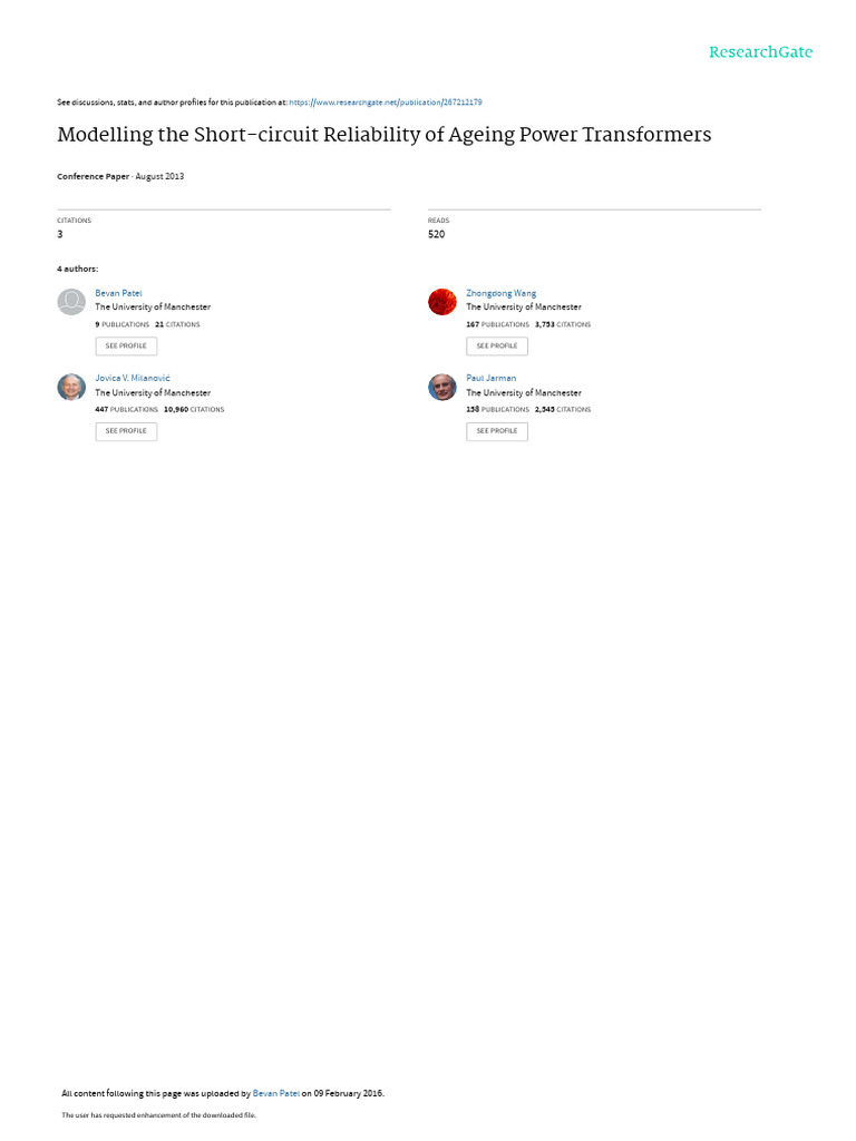 Modelling The Short-Circuit Reliability of Ageing Power Transformers ...