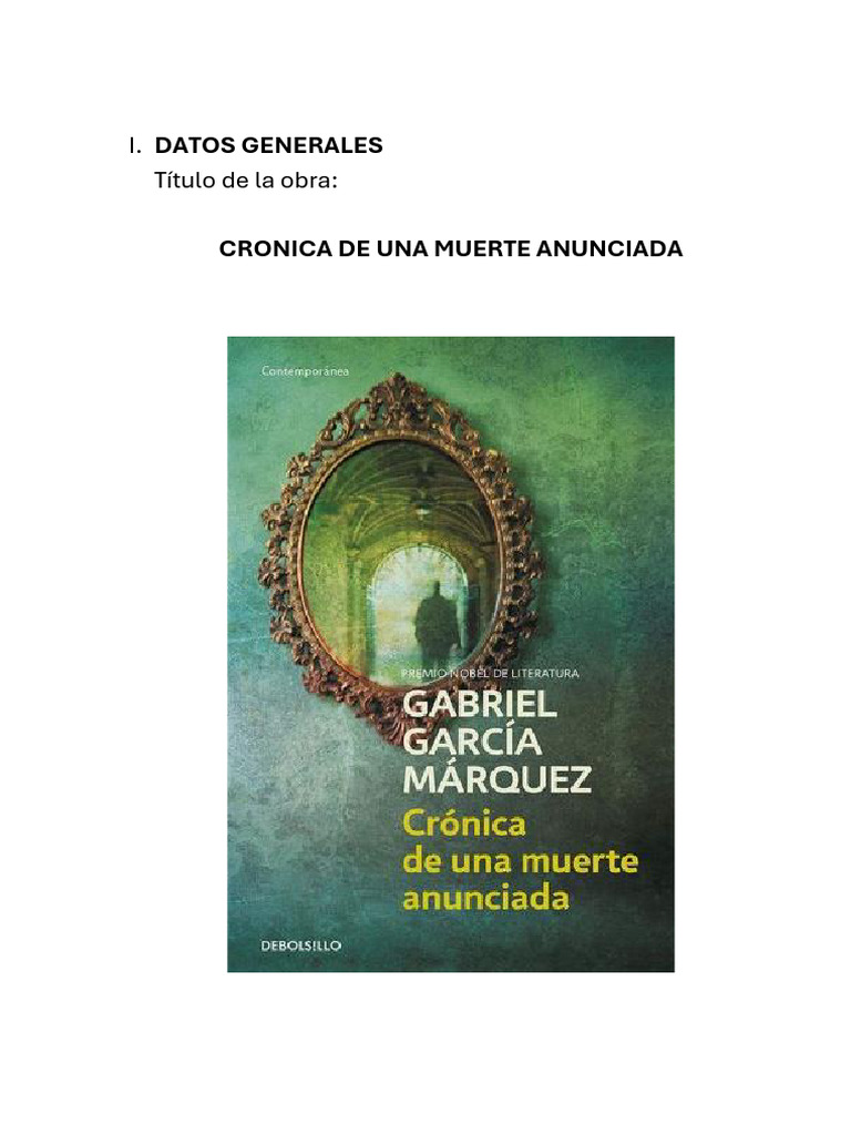 Cronica de Una Muerte Anunciada | PDF | Gabriel García Márquez