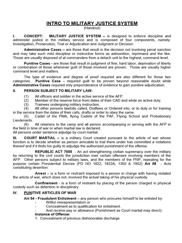 Intro To Military Justice System | PDF | Court Martial | Desertion