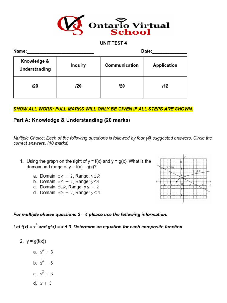 Unit Test 4: Functions and Applications | PDF | Function (Mathematics ...