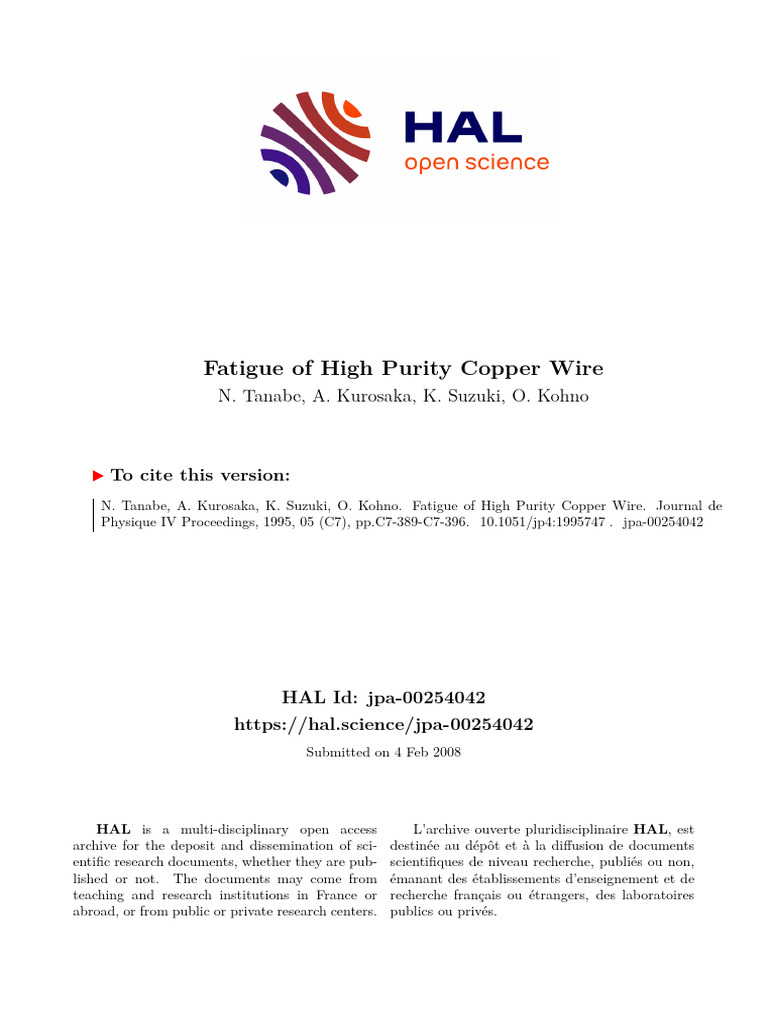 Fatigue of High Purity Copper Wire: N. Tanabe, A. Kurosaka, K. Suzuki ...