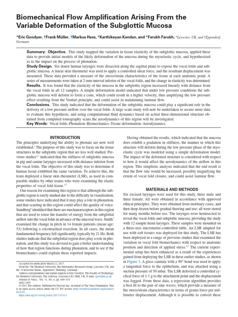 Biomechanical Flow Amplification Arising From The | PDF | Elasticity (Physics) | Larynx