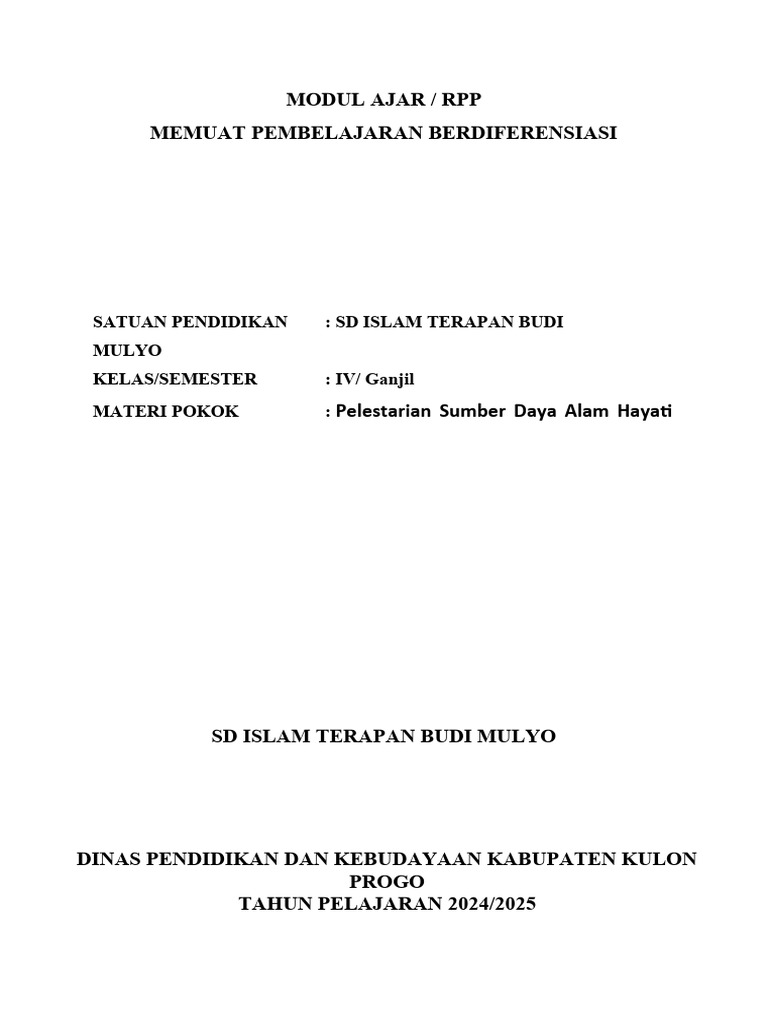 Template Modul Ajar Baru | PDF