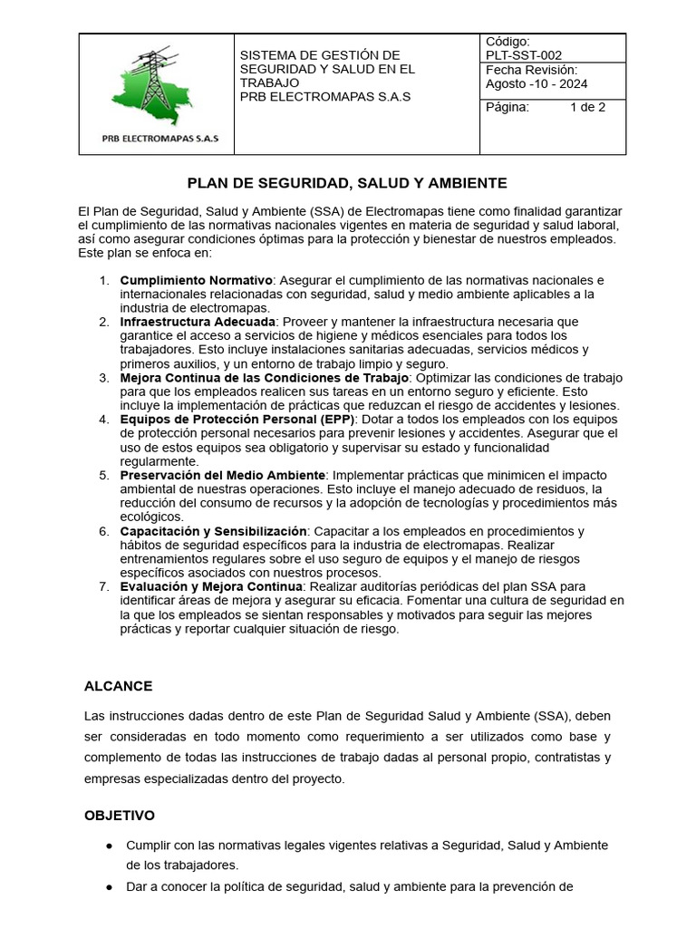 Plan de Seguridad Salud y Ambiente (1) | PDF | Riesgo | Valores