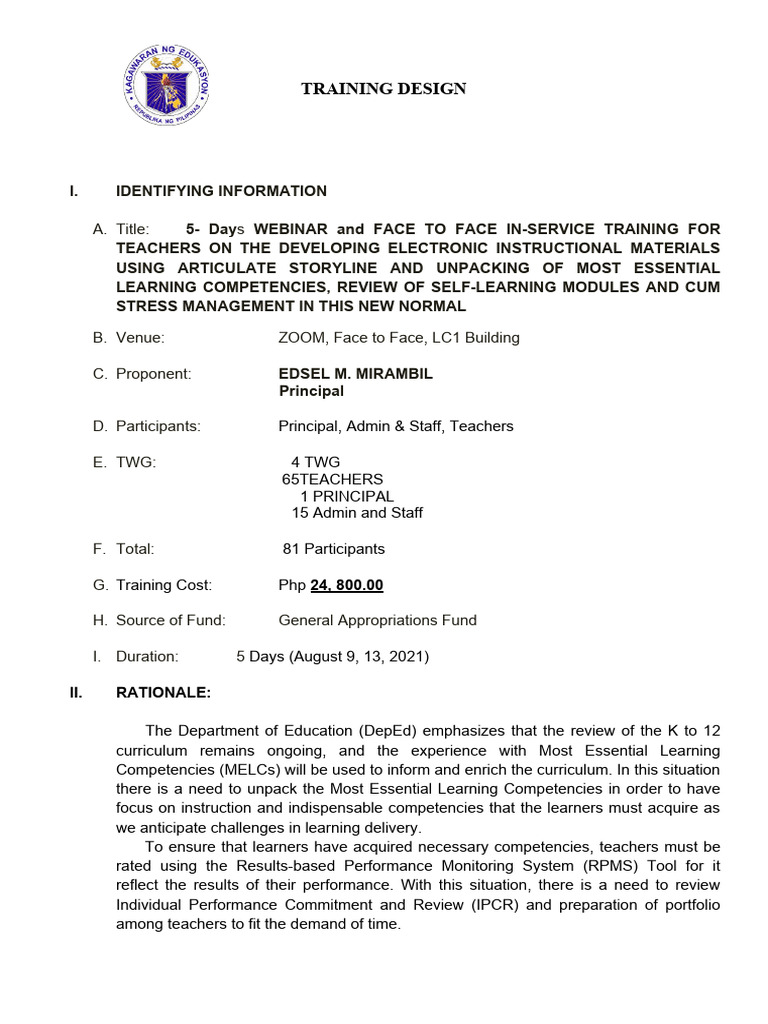 Inset Training Design | PDF | Learning | Cognition