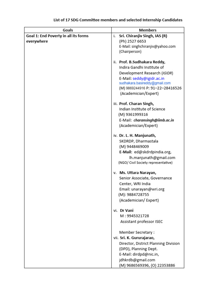 SDG Committee Members and Interns List | PDF | Natural Environment ...