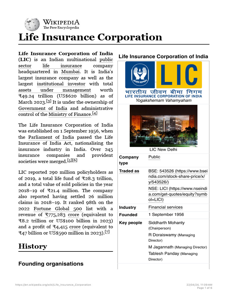 Life Insurance Corporation - Wikipedia | PDF | Financial Services ...
