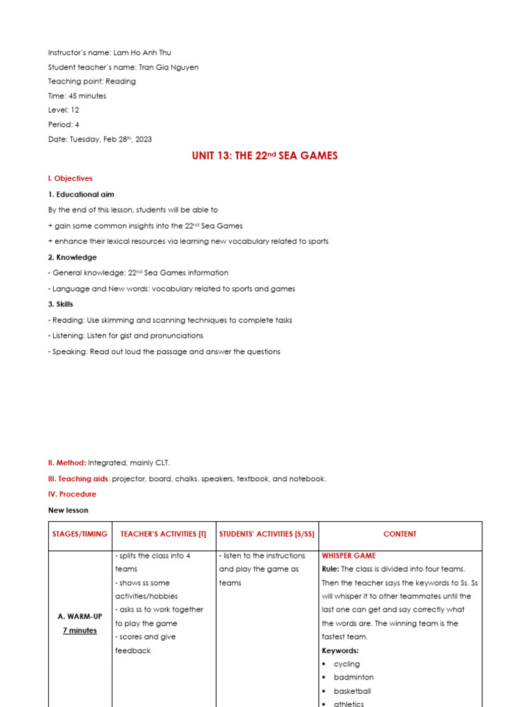 Day 3 - Reading U13 - Lesson Plan | PDF | Vocabulary | Learning