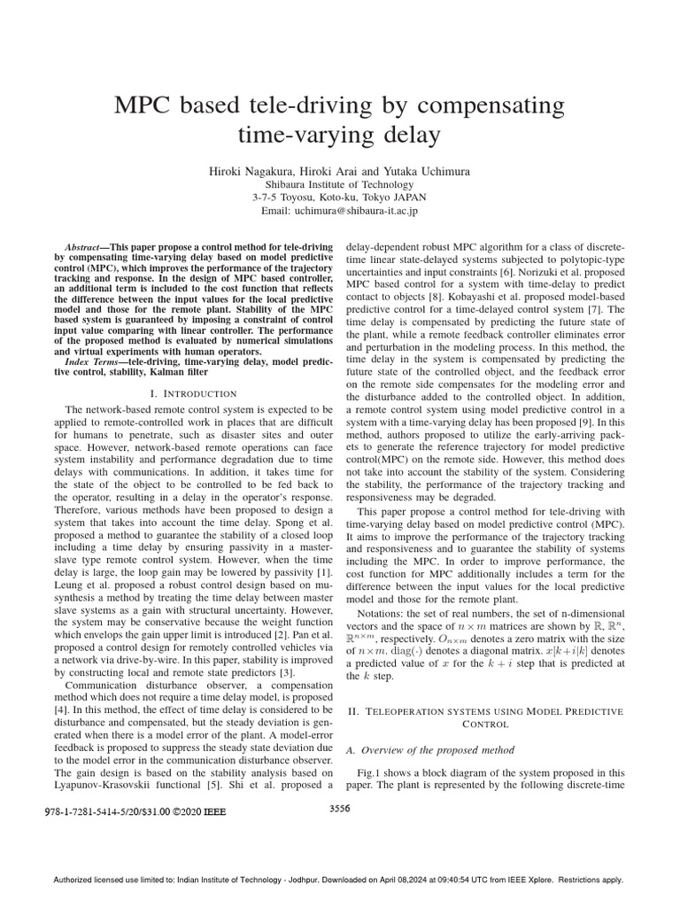 MPC Based Tele-Driving by Compensating Time-Varying Delay | PDF | Simulation | Control Theory