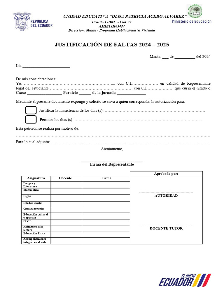 JUSTIFICACION DE FALTAS | PDF