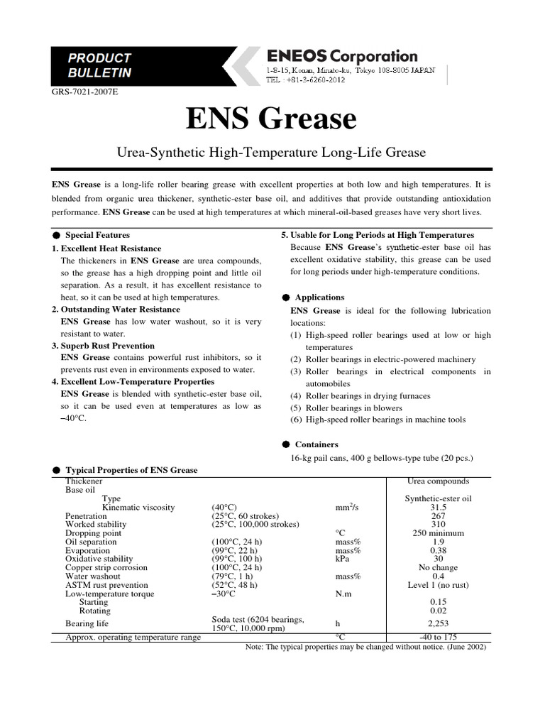 Ens Grease | PDF | Bearing (Mechanical) | Chemical Substances