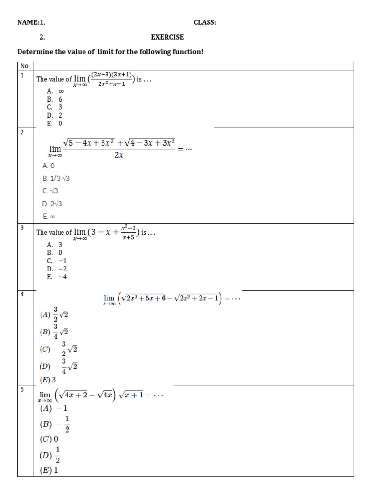 Exercise Limit at Infinity | PDF
