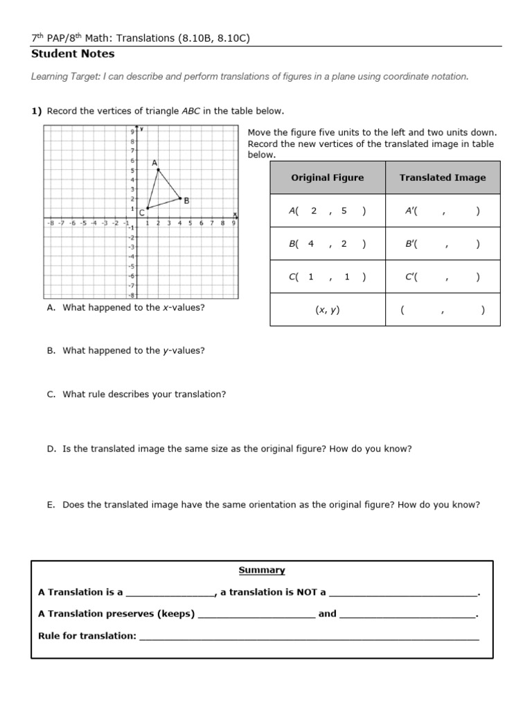 1-31 Translations-Notes & Desmos Info | PDF | Algebra | Geometry