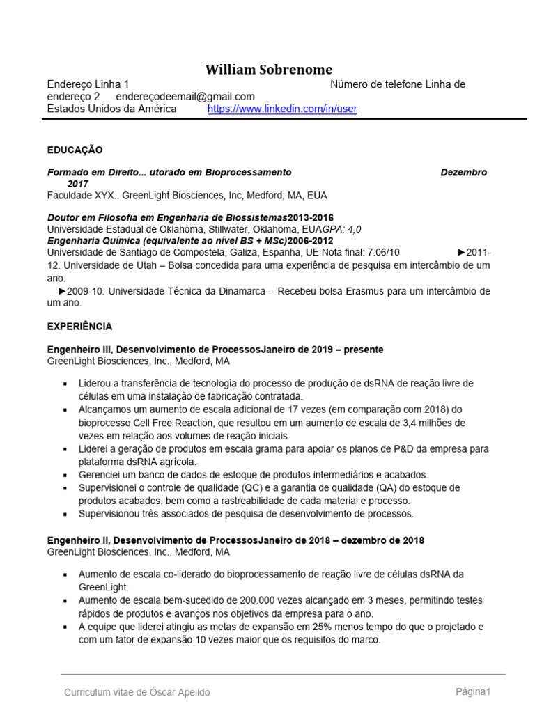 Oscar - CV 2019.en - PT | PDF | Fermentação | Enzima