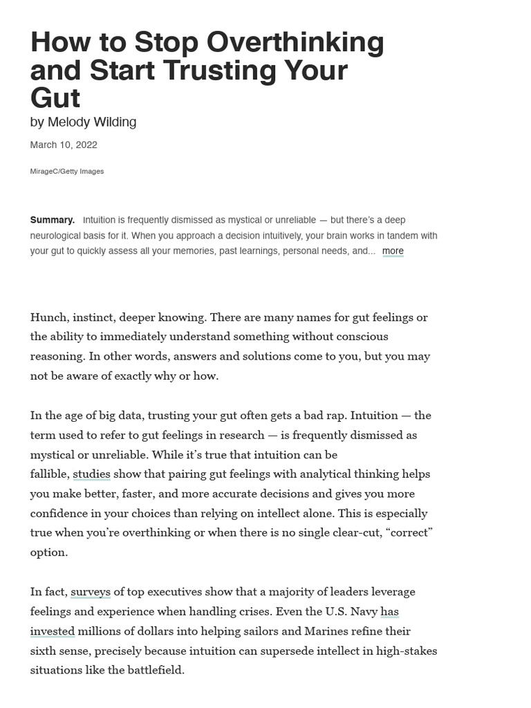 How To Stop Overthinking and Start Trusting Your Gut | PDF | Intuition ...