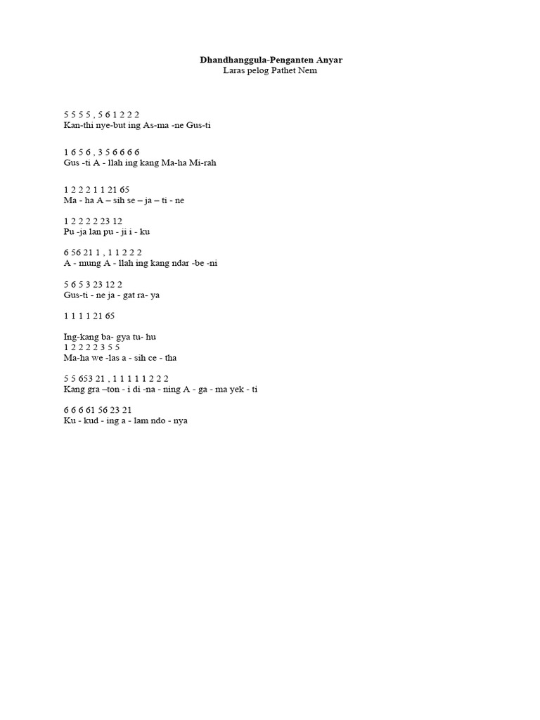 Teks Dhandhanggula Penganten Anyar | PDF
