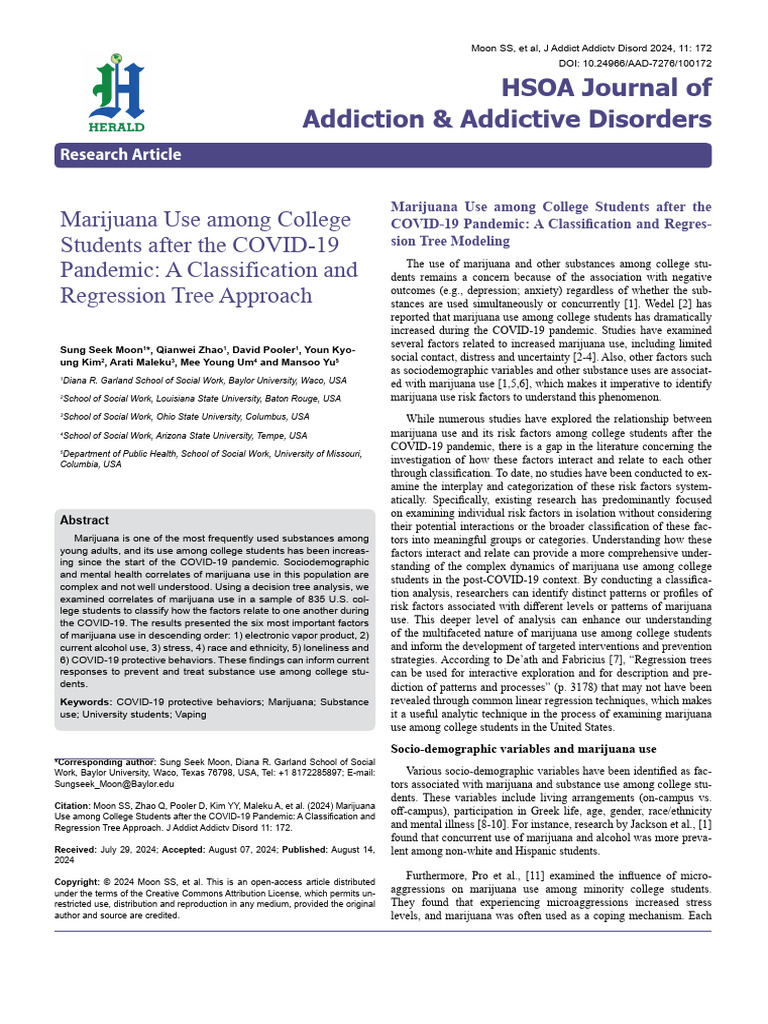 Marijuana Use Among College Students After The Covid 19 Pandemic A ...