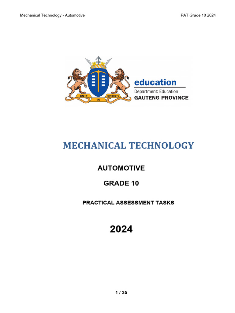 Grade 10 Mechanical Technology PAT 2024 | PDF | Clutch | Screw