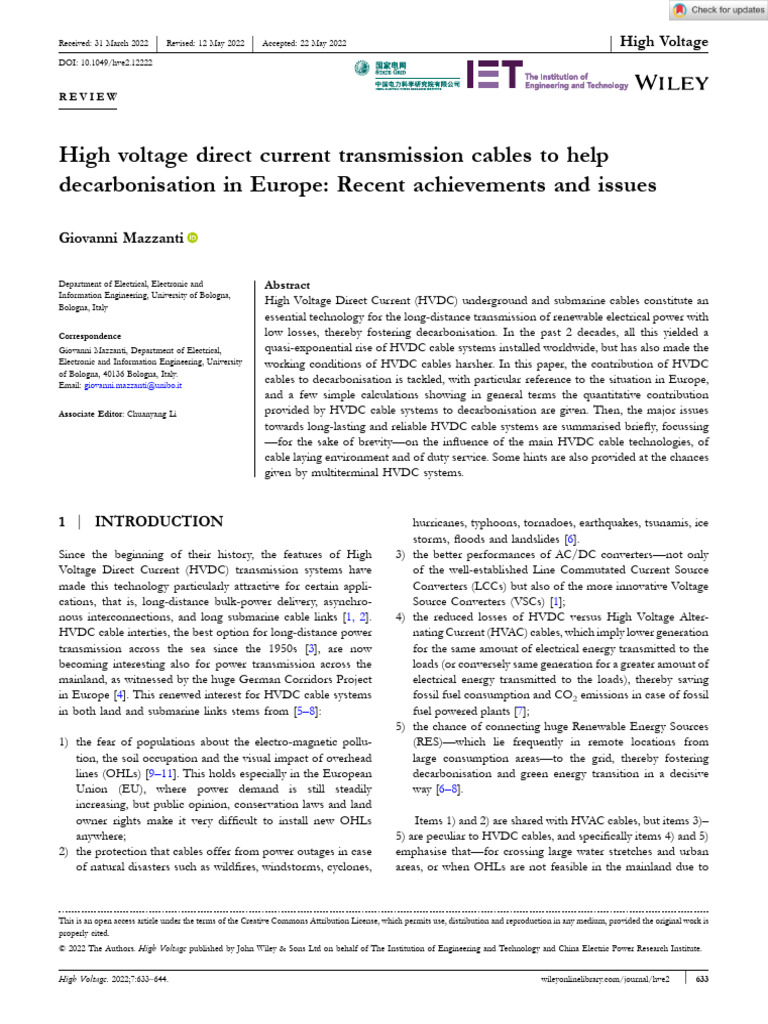 High Voltage - 2022 - Mazzanti - High Voltage Direct Current ...