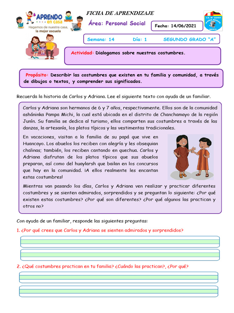2° grado Ficha de aprend. PS. S14 D1 2021 | PDF