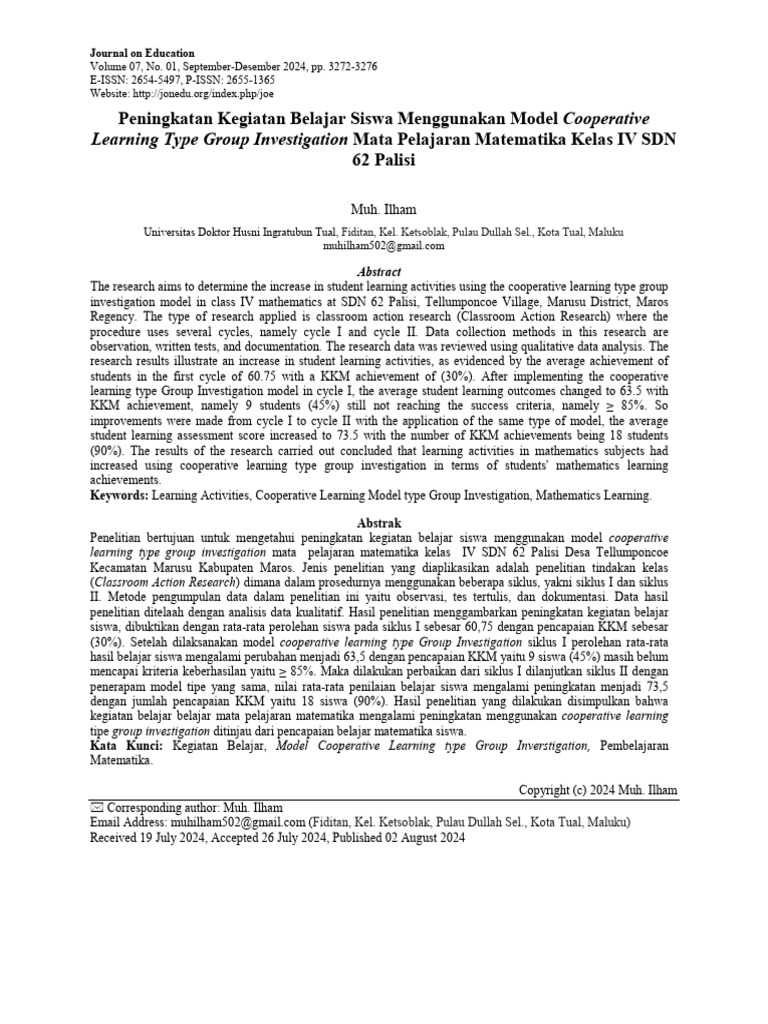 Peningkatan Kegiatan Belajar Siswa Menggunakan Model Cooperative ...