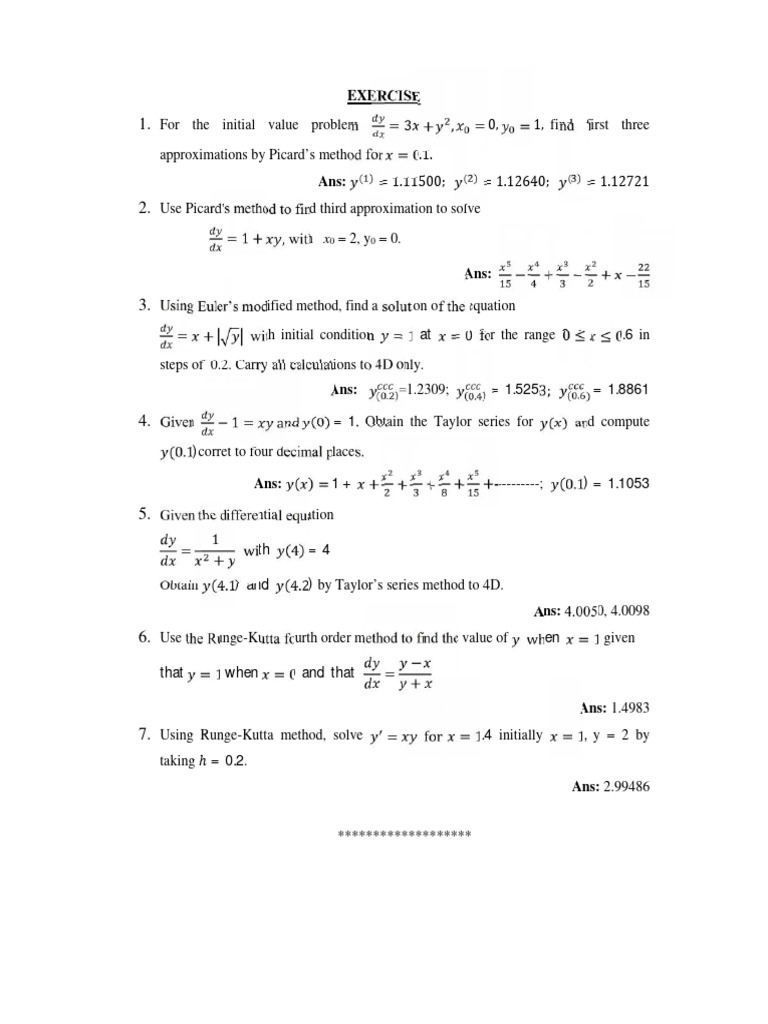 Quiz 5 Numerical Solution of ODE of First Order | PDF