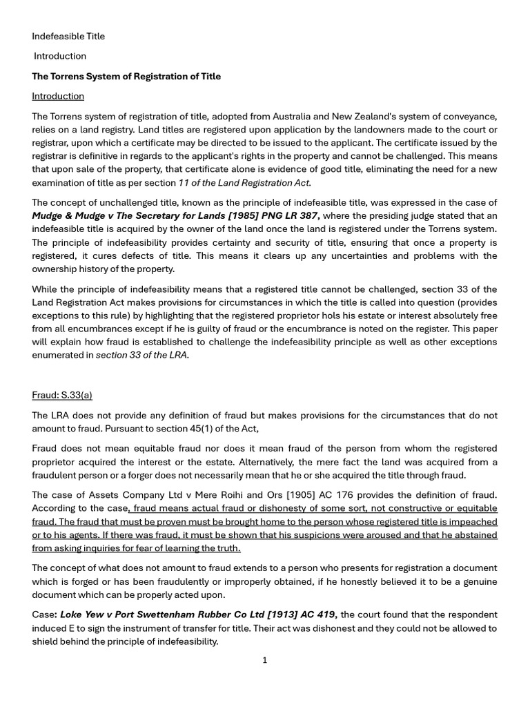 Indefeasible Title | PDF | Common Law | Justice