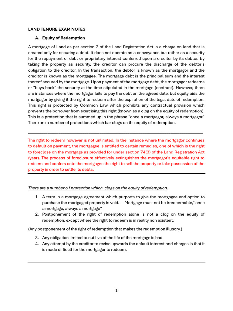 Equity of Redemption | PDF | Mortgage Law | Security Interest