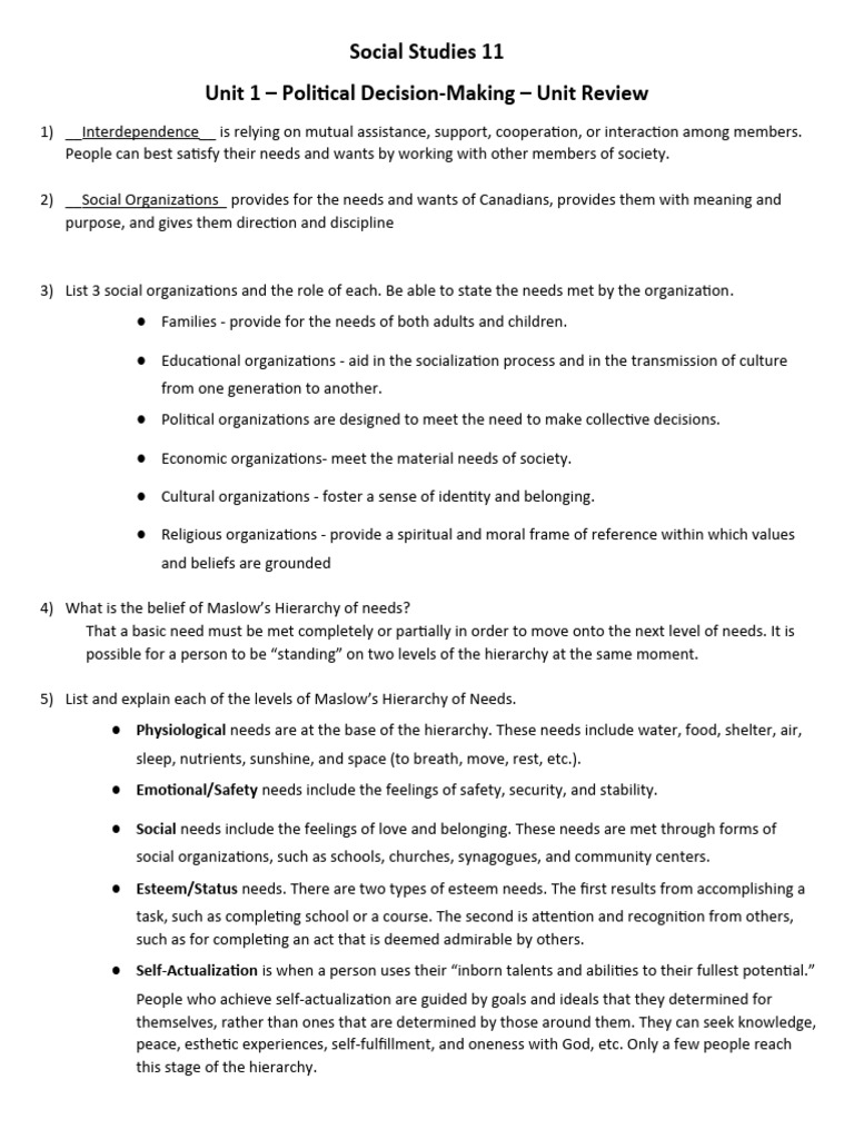 16 - Social 10 - Mid Unit 1 - Review - Answer Key | PDF | Social Psychology | Psychology