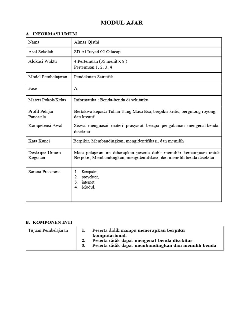 Modul-Ajar-Informatika-Fase-A-Kelas-1-Semester 1 Benda benda di ...