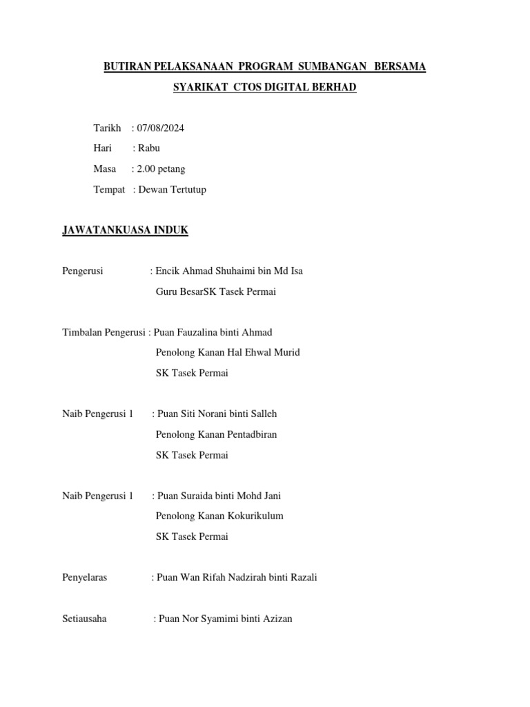 Tentatif Taklimat Ctos | PDF