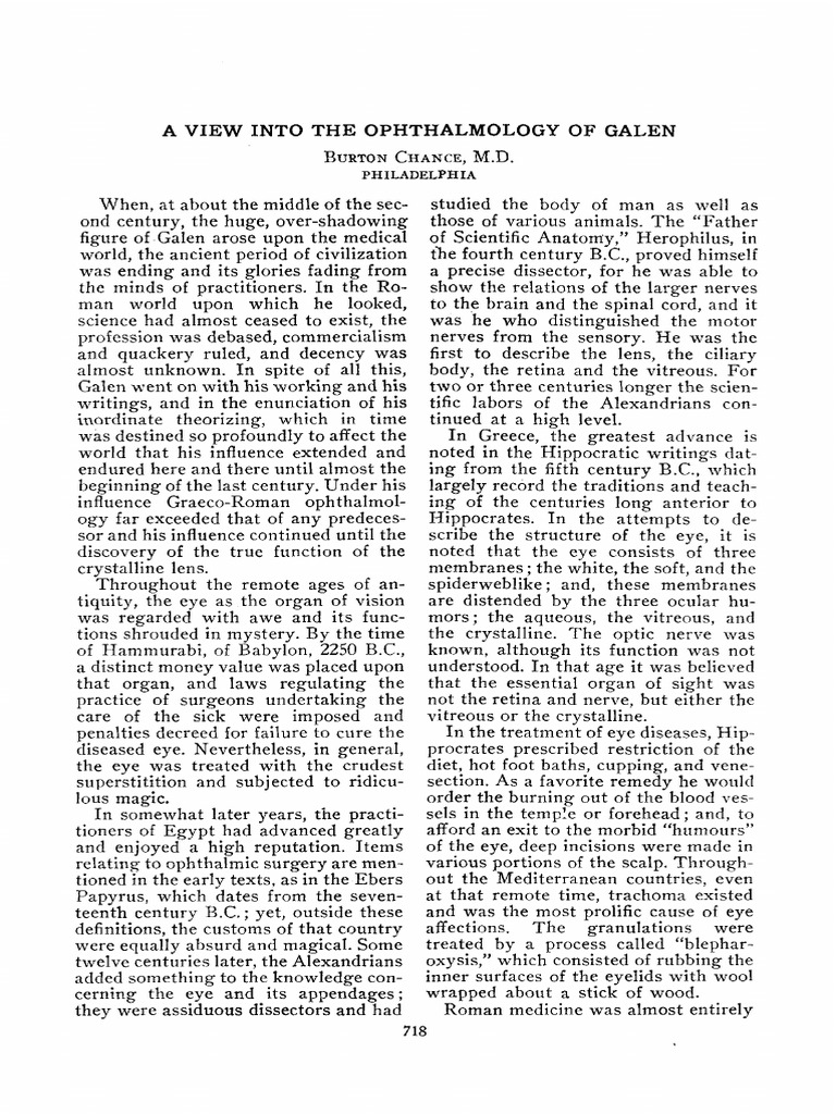 A View Into The Ophthalmology of Galen | PDF | Human Eye | Ophthalmology