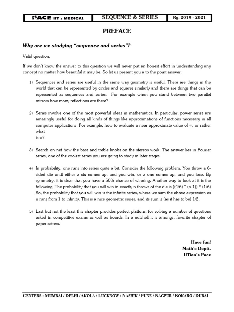 Sequence & Series | PDF | Sequence | Mean