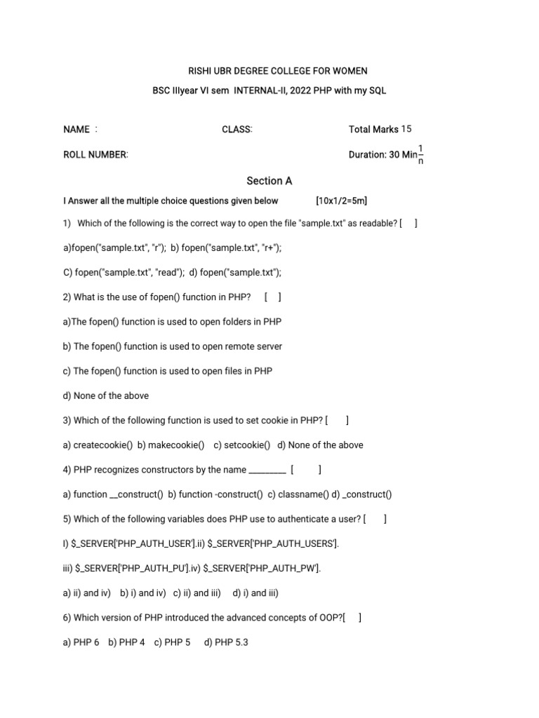 III BSC PHP With My SQL II Internal | PDF | Teaching Methods & Materials