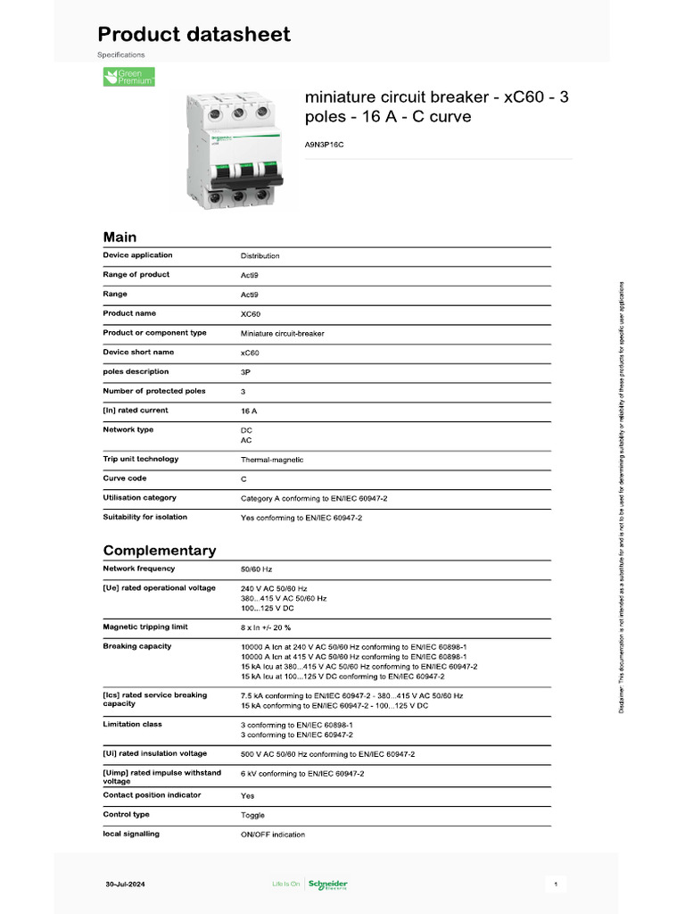 16a MCB Data Sheet | PDF