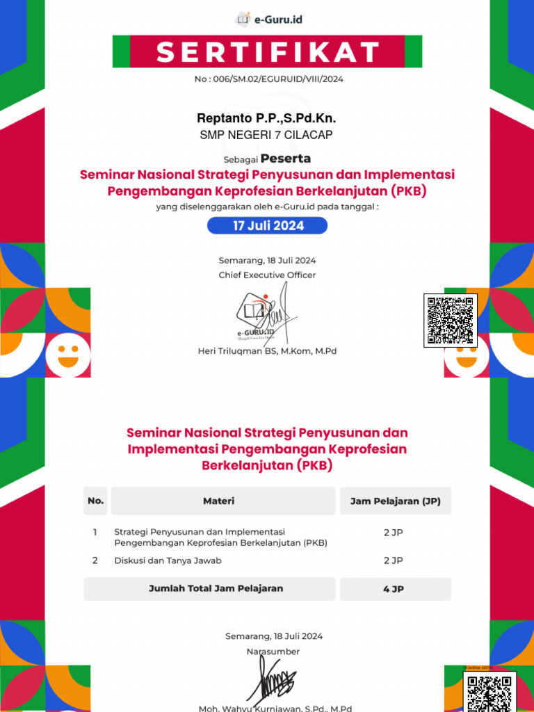 Sertifikat Seminar 4 Jam | PDF