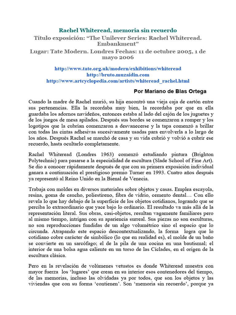Rachel Whiteread, memoria sin recuerdo | PDF