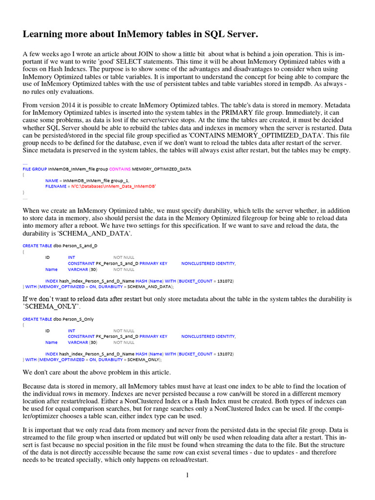 InMemory Table 1718287885 | PDF | Database Index | Table (Database) InMemory Table 1718287885 | PDF | Database Index | Table (Database)