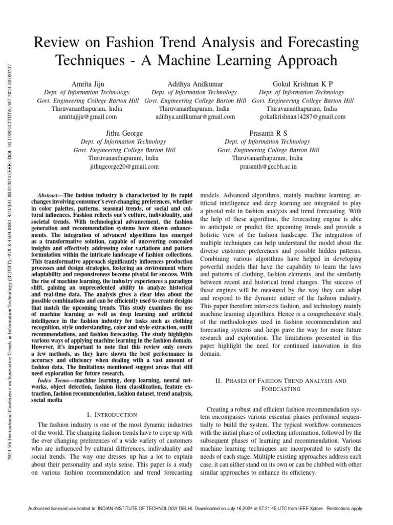 Review On Fashion Trend Analysis and Forecasting Techniques - A Machine ...