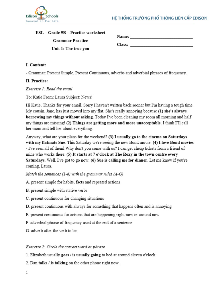 WS - GE B1+ - Unit 1 - Grammar Practice | PDF | Adverb | Verb